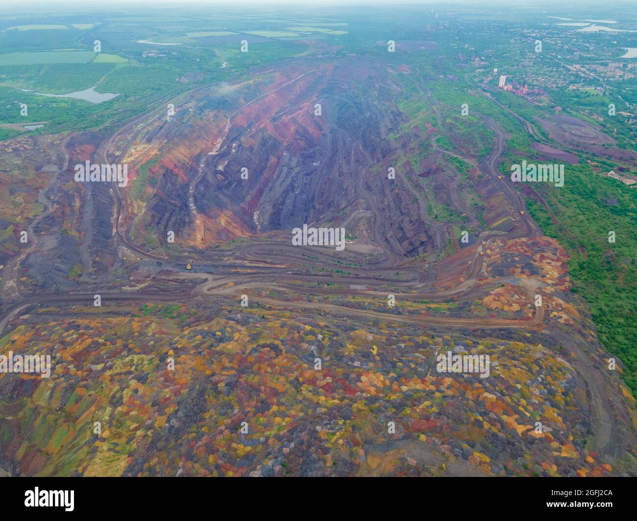 overhead top view of ore mine environment pollution Stock Photo - Alamy