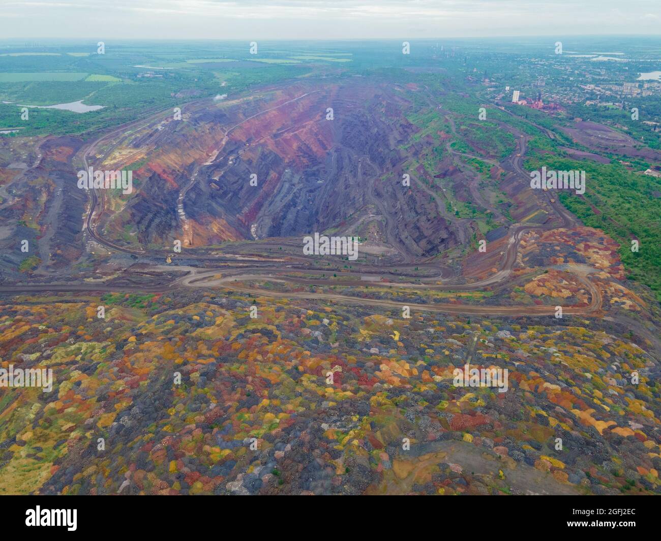 overhead top view of ore mine environment pollution Stock Photo - Alamy
