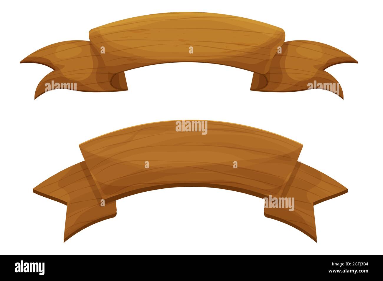 Set wooden rustic banner, ribbon in cartoon style isolated on white ...