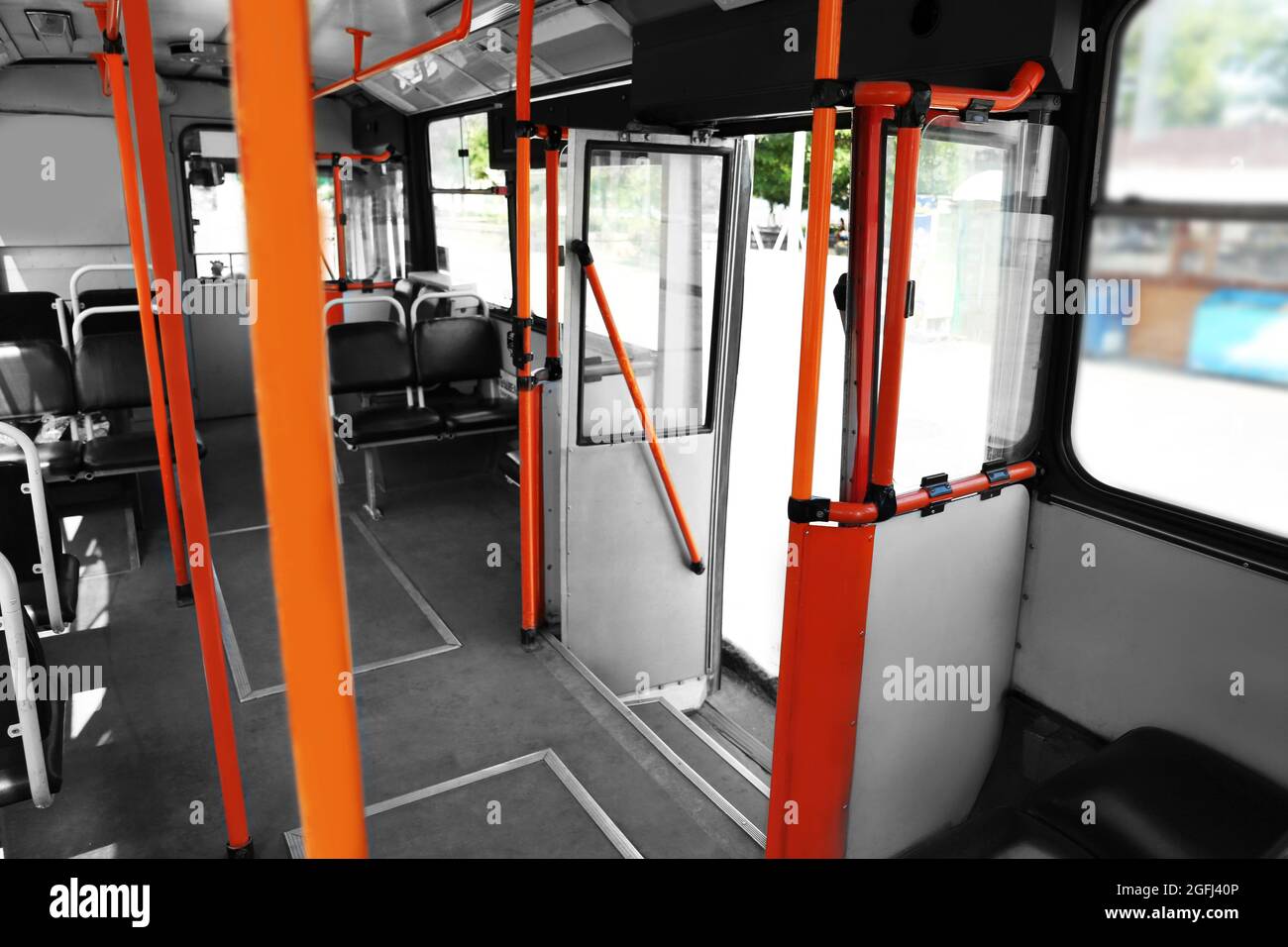 Trolley bus, inside view Stock Photo - Alamy
