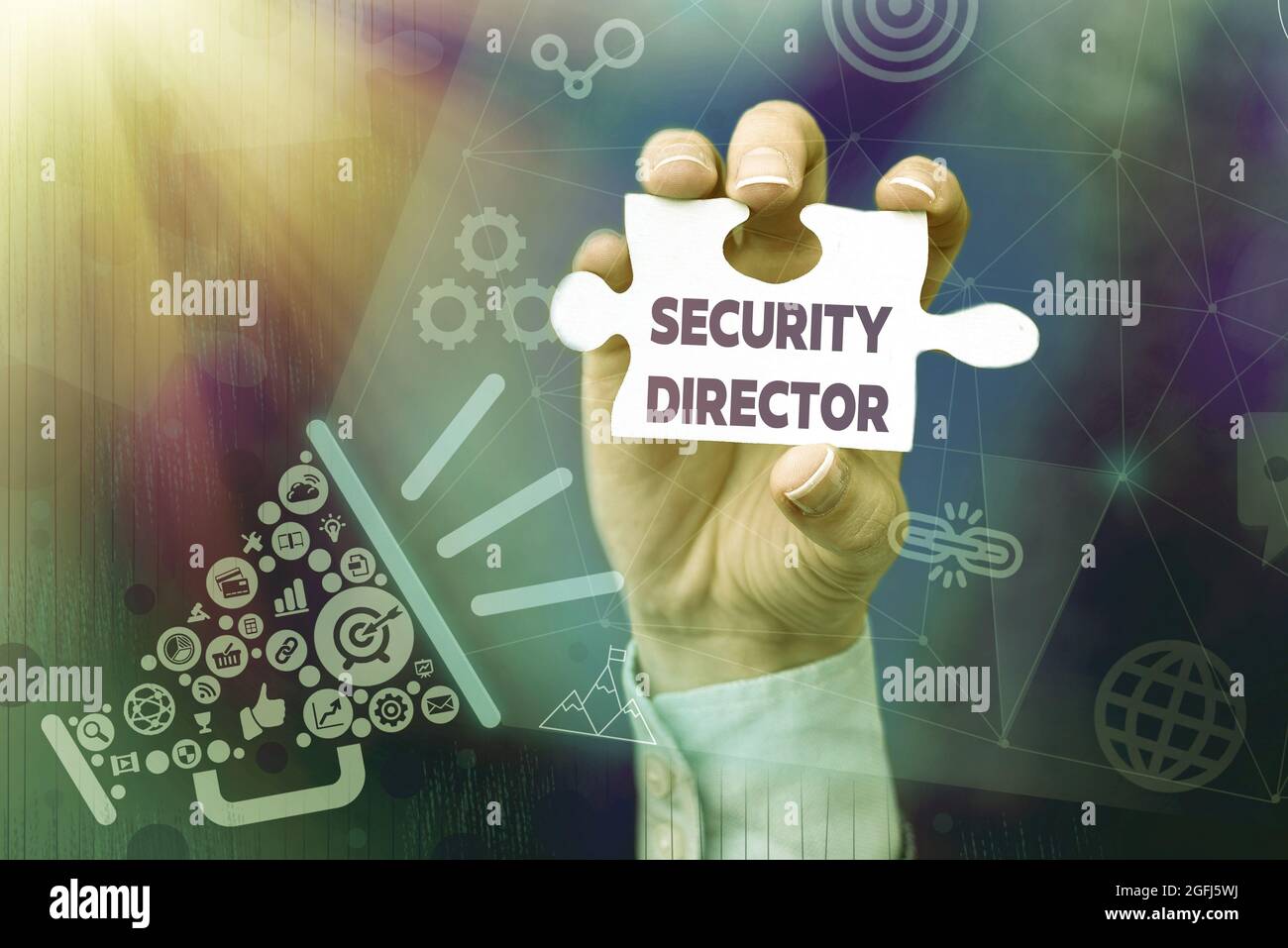 Text caption presenting Security Director. Word Written on head of a ...