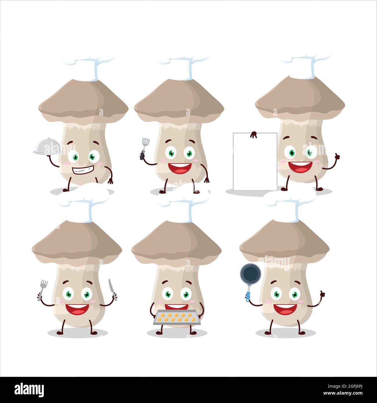 Cartoon character of toadstool with various chef emoticons. Vector ...