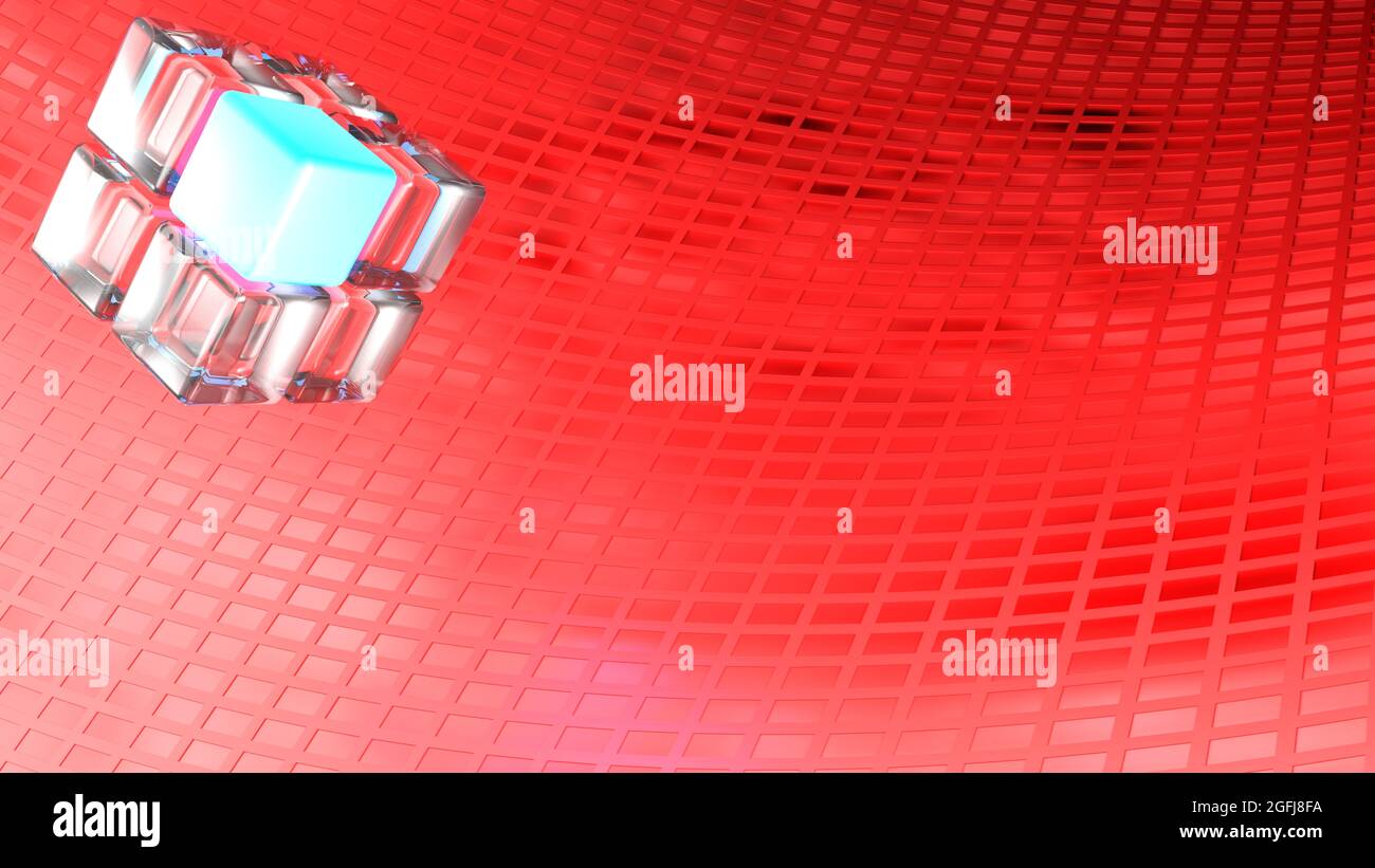 Abstract composite cube over a red hot background - 3D rendering ...
