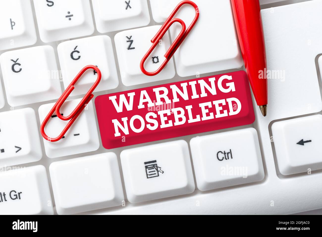 Text sign showing Warning Nosebleed. Business approach caution on ...