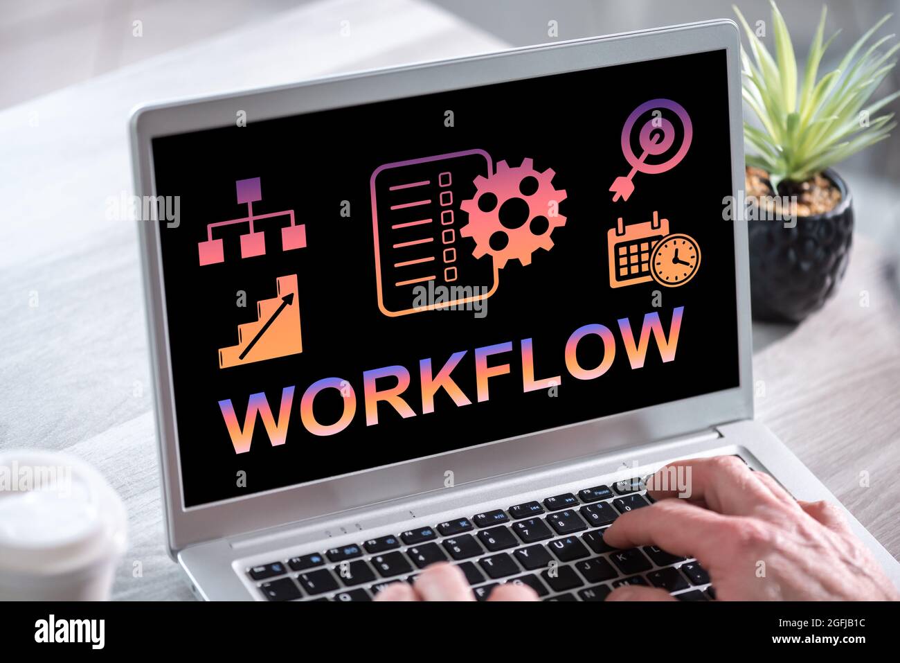 Laptop screen displaying a workflow concept Stock Photo - Alamy