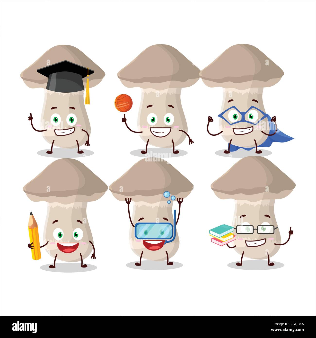 School student of toadstool cartoon character with various expressions ...