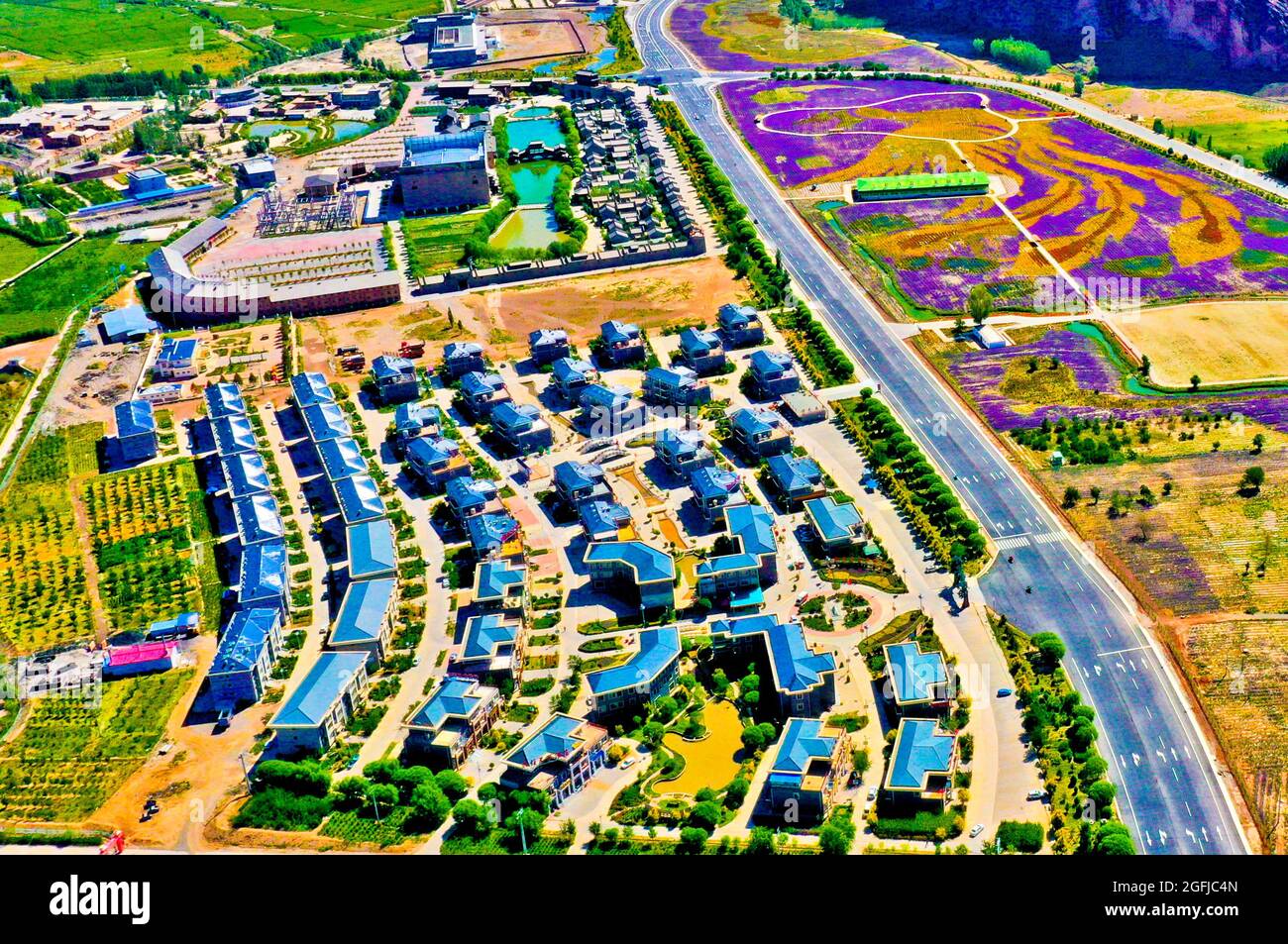 ZHANGYE, CHINA - AUGUST 24, 2021 - An aerial view of the newly built ...
