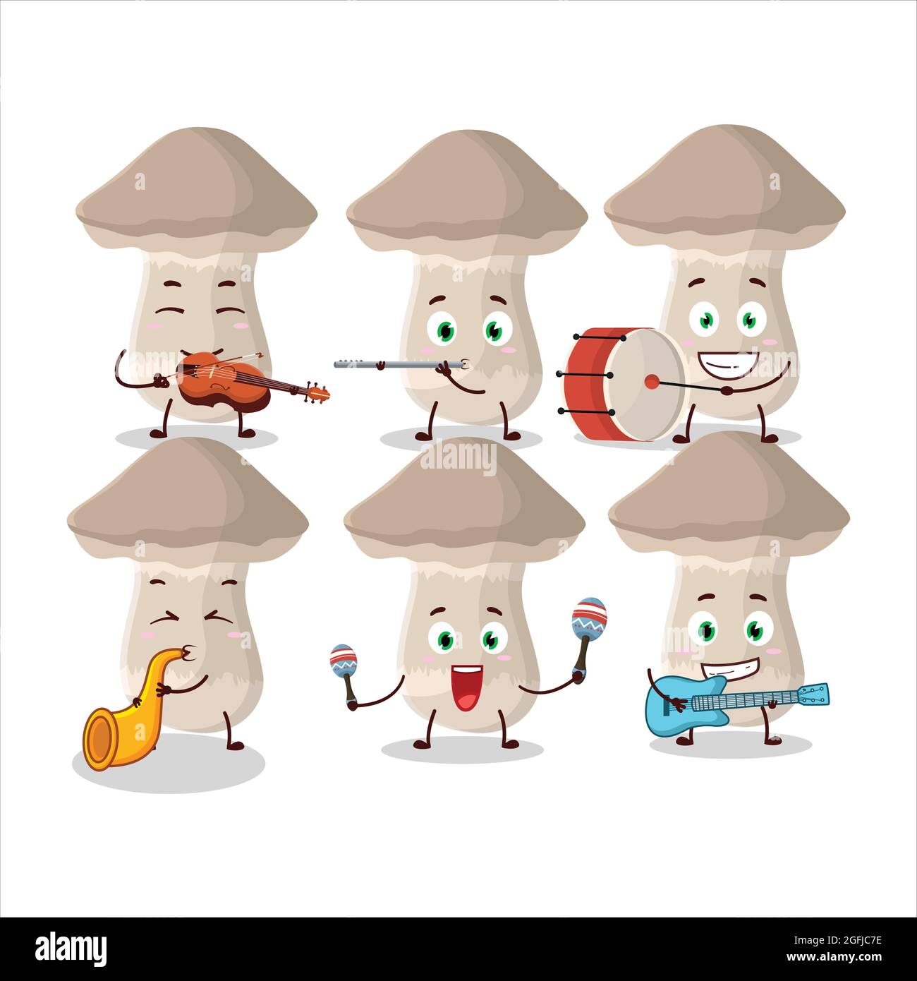 Cartoon character of toadstool playing some musical instruments. Vector ...