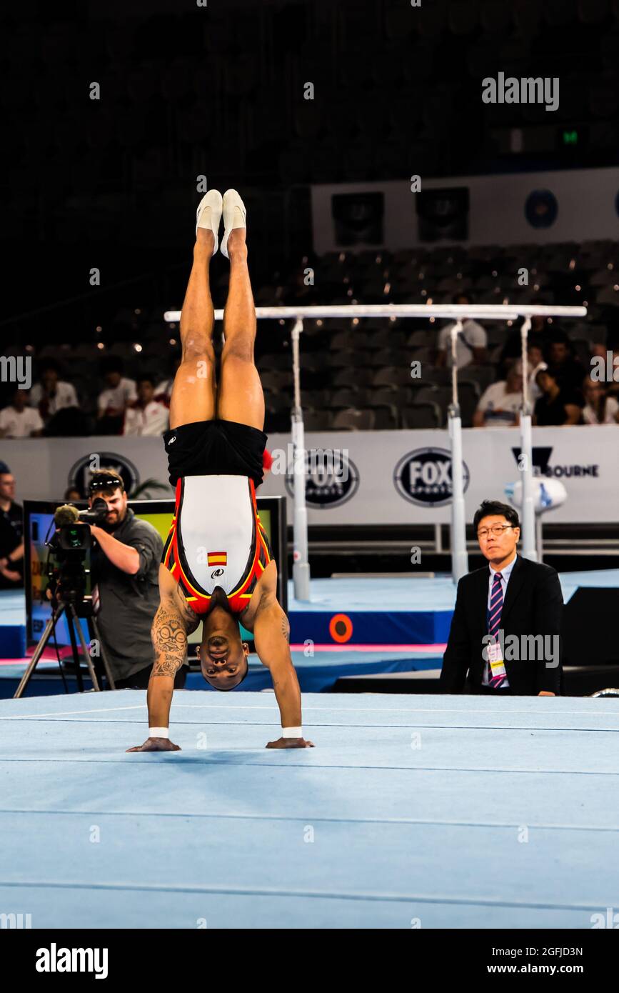 Rayderley Zapata from Spain in a handstand during the World Cup ...