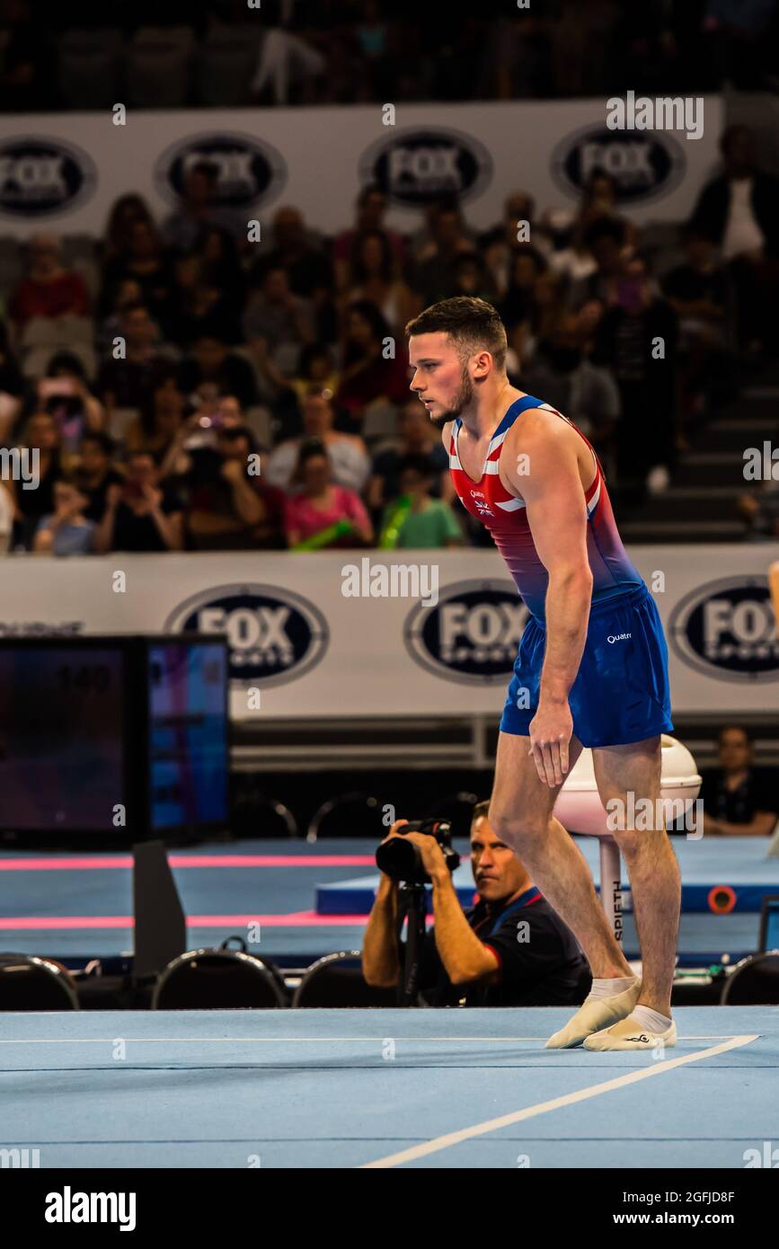 Dominick Cunningham (GBR) is starting to run for a salto element ...