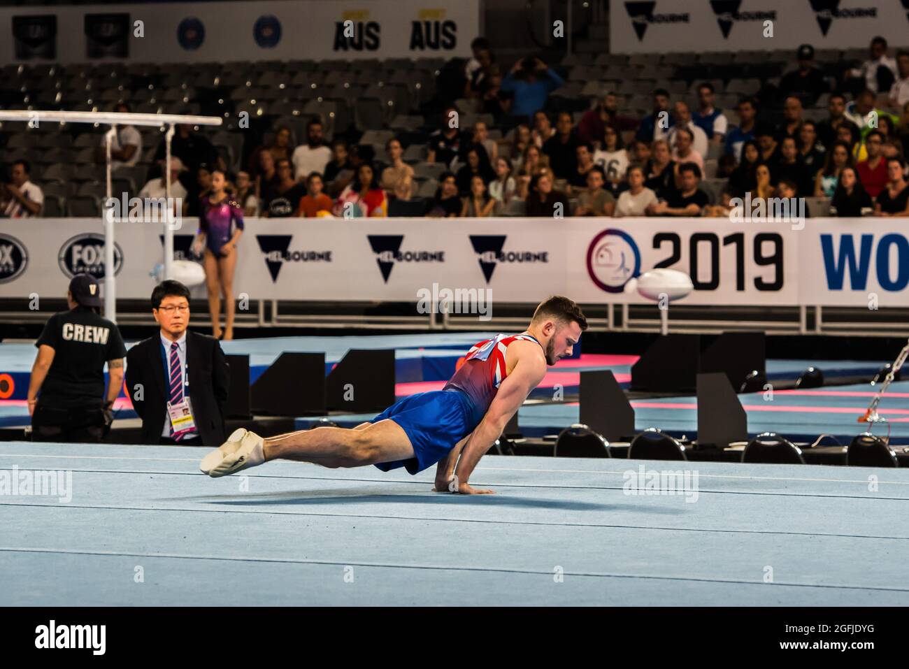 British gymnast Dominick Cunningham in a planche, floor exercise during ...