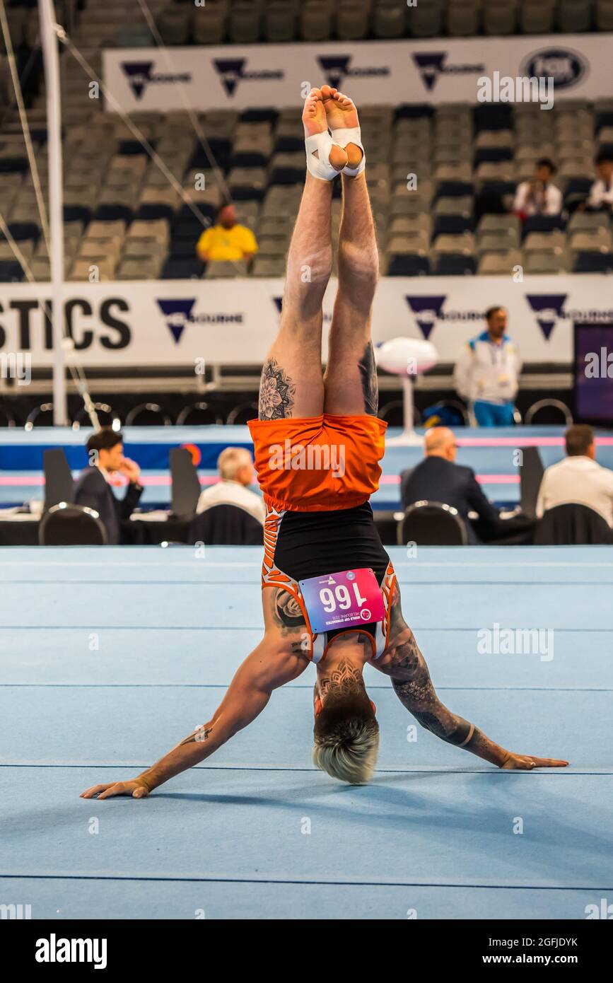 Casimir Schmidt from Netherlands in a handstand position at the World ...