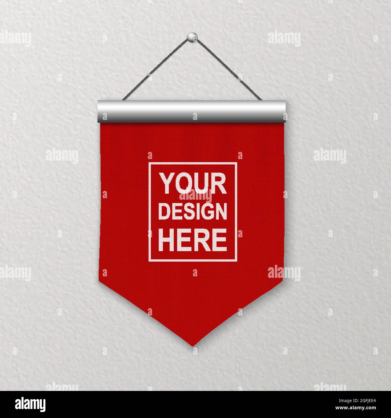 Vector 3d Realistic Blank Red Pennant Wall Hanging, Design Template ...