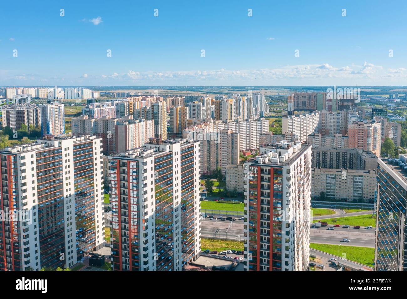 Cityscape bird's eye view, view of multi-storey residential buildings ...
