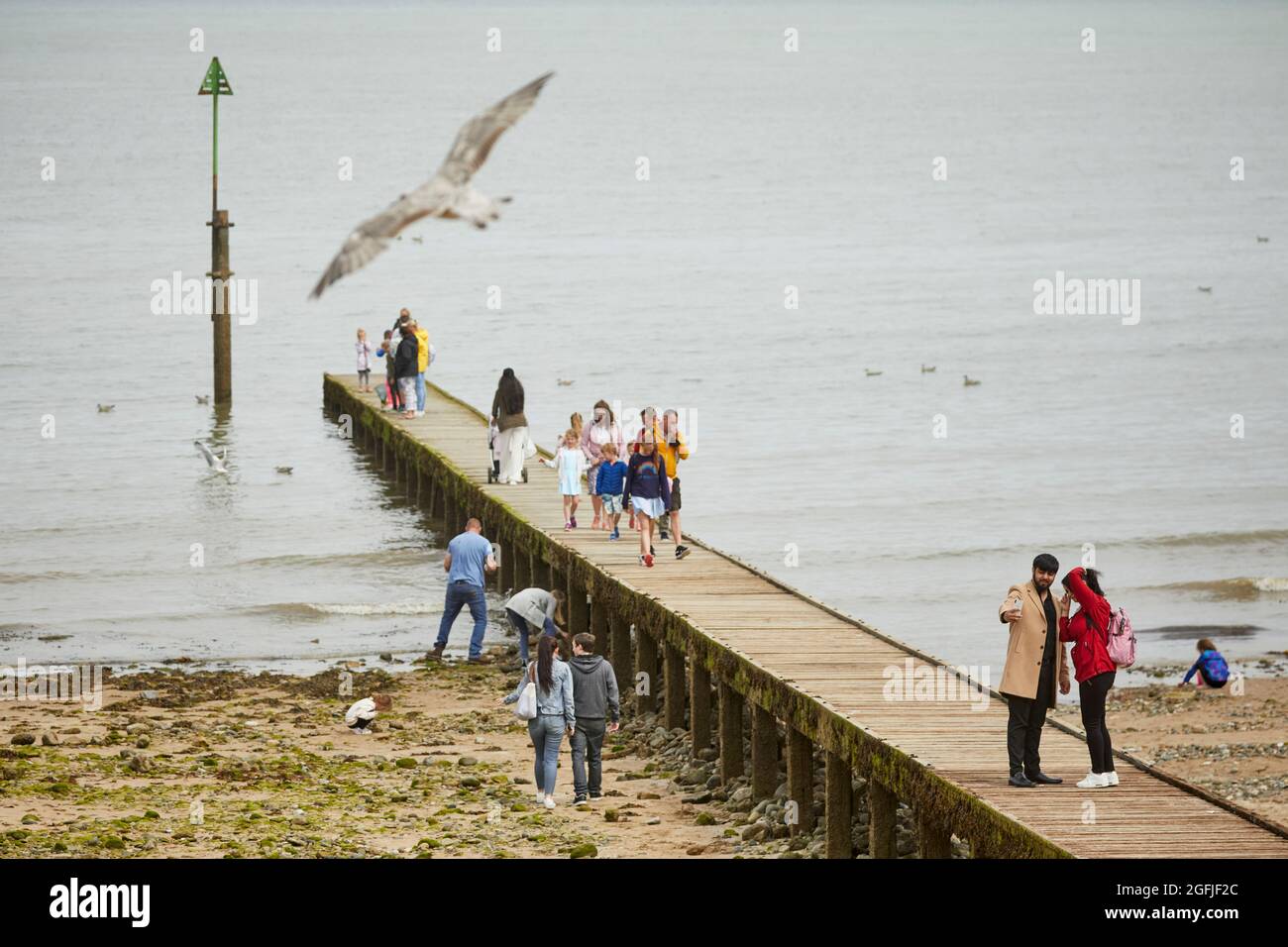 Llandudno coastal town in north Wales, wooden jetty into the Irish Sea ...