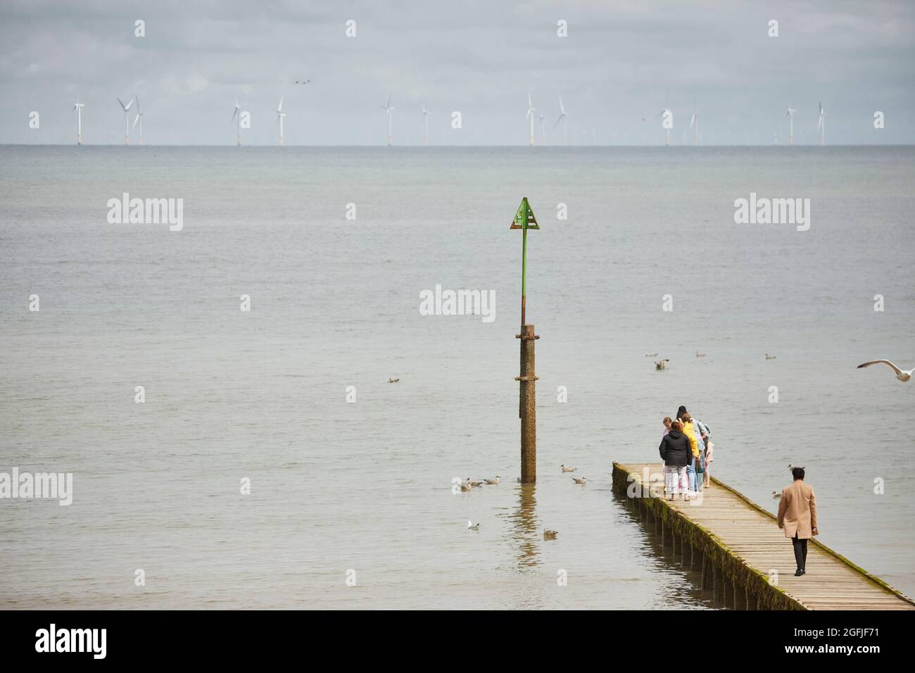 Llandudno coastal town in north Wales, wooden jetty into the Irish Sea ...