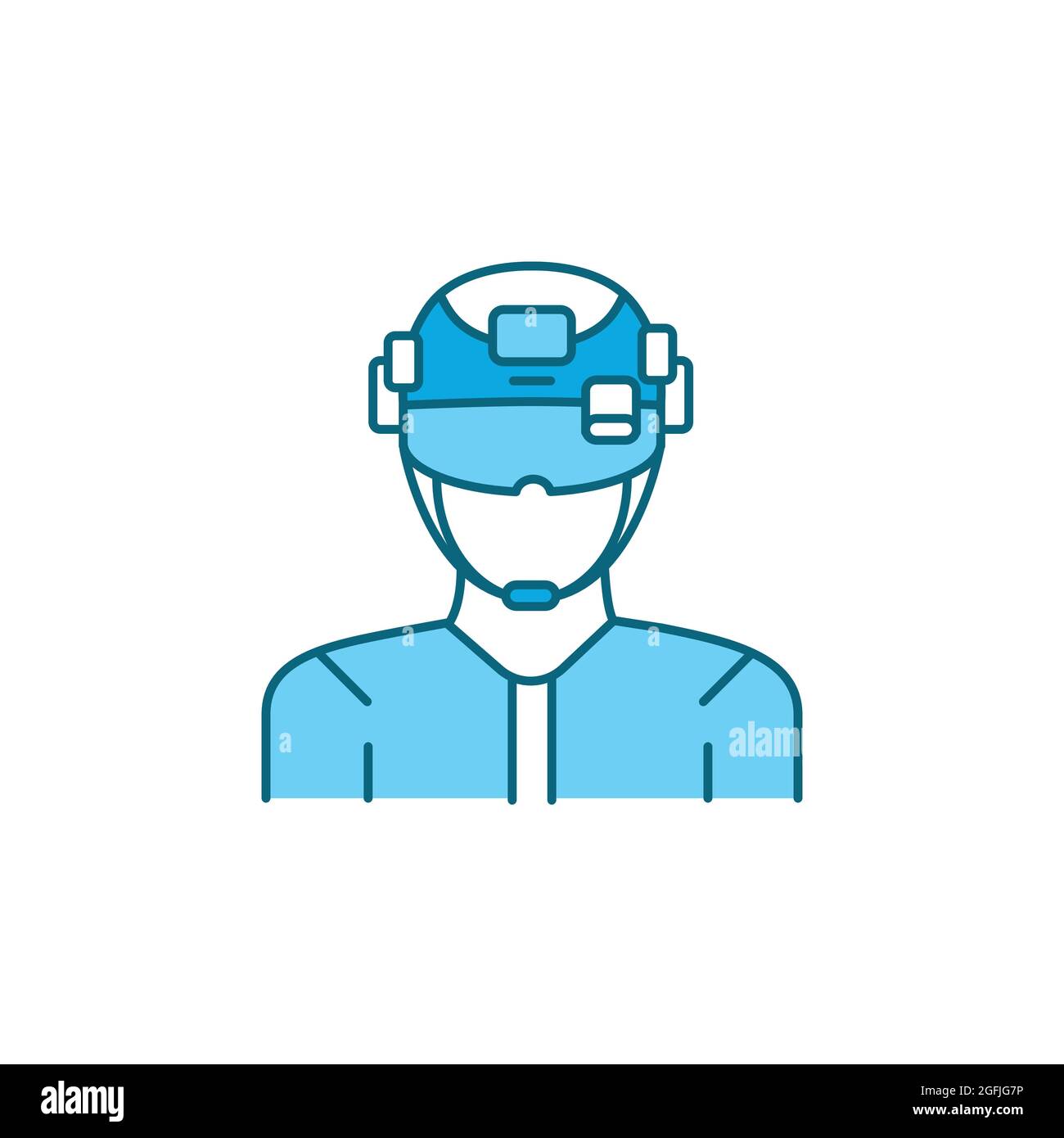 Augmented reality in military color line icon. Man in VR helmet ...