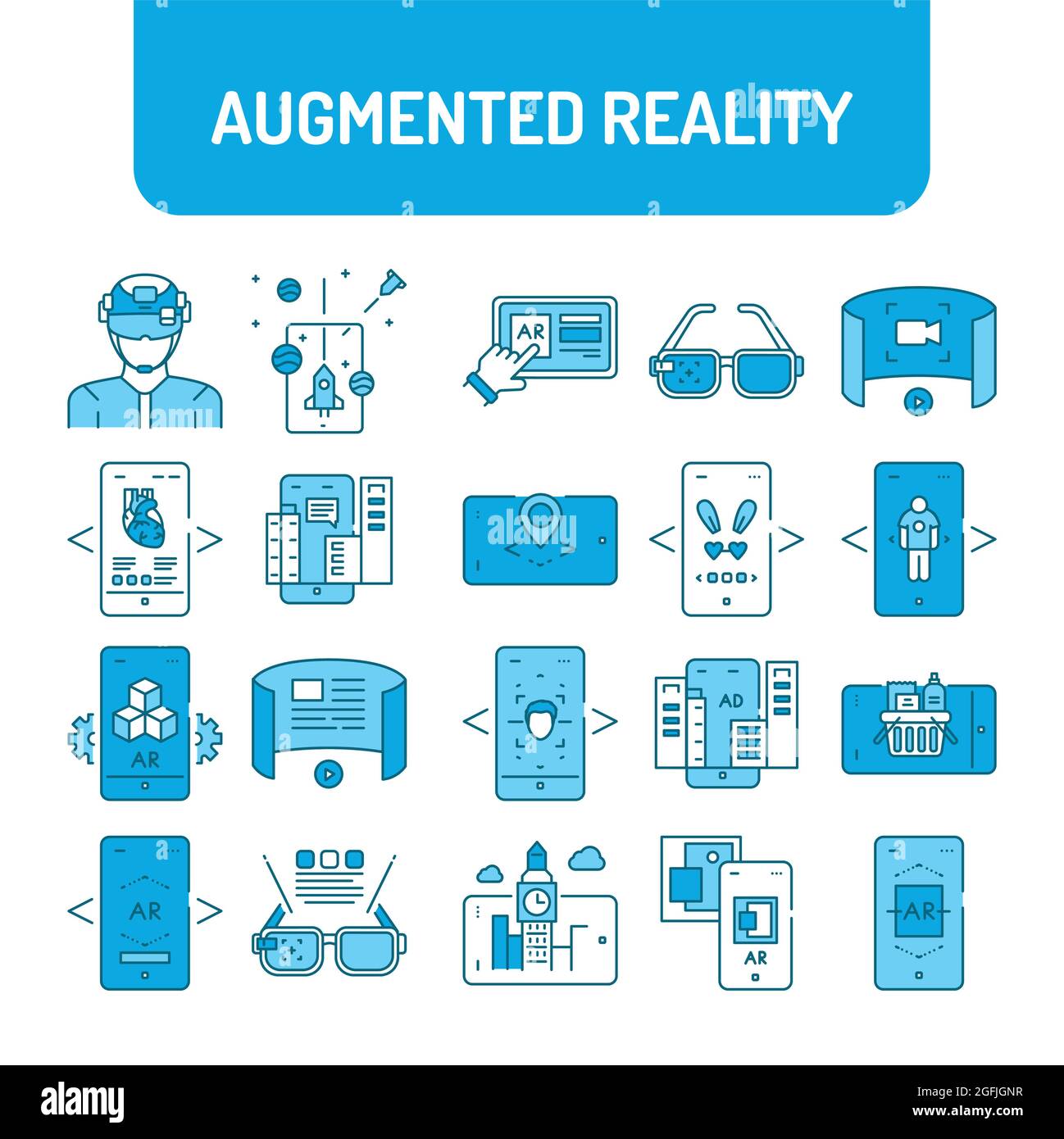 Augmented reality color line icons set. Digital technology. Pictogram ...