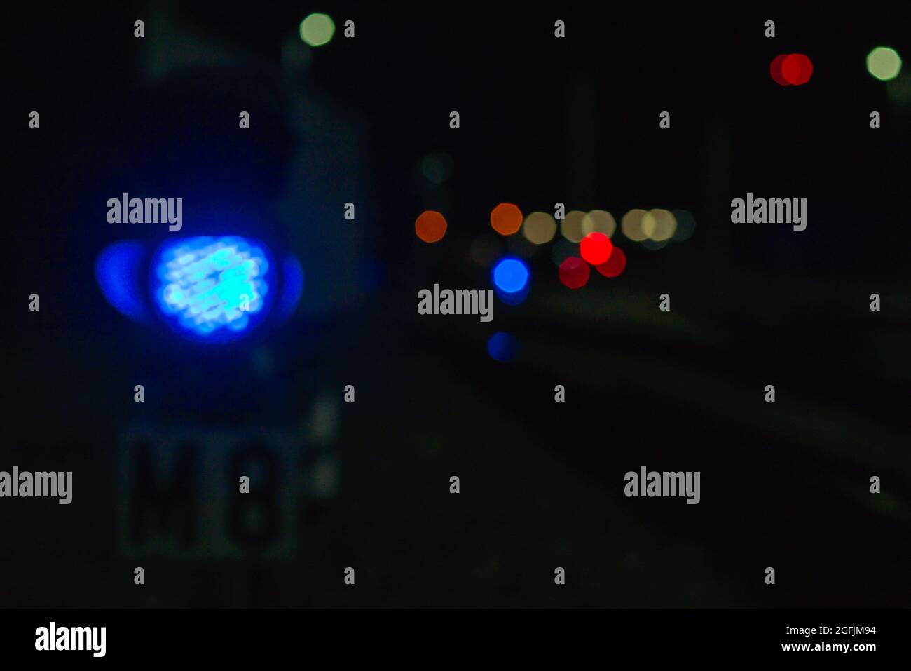 Night empty railroad tracks near train station with lights in dark ...