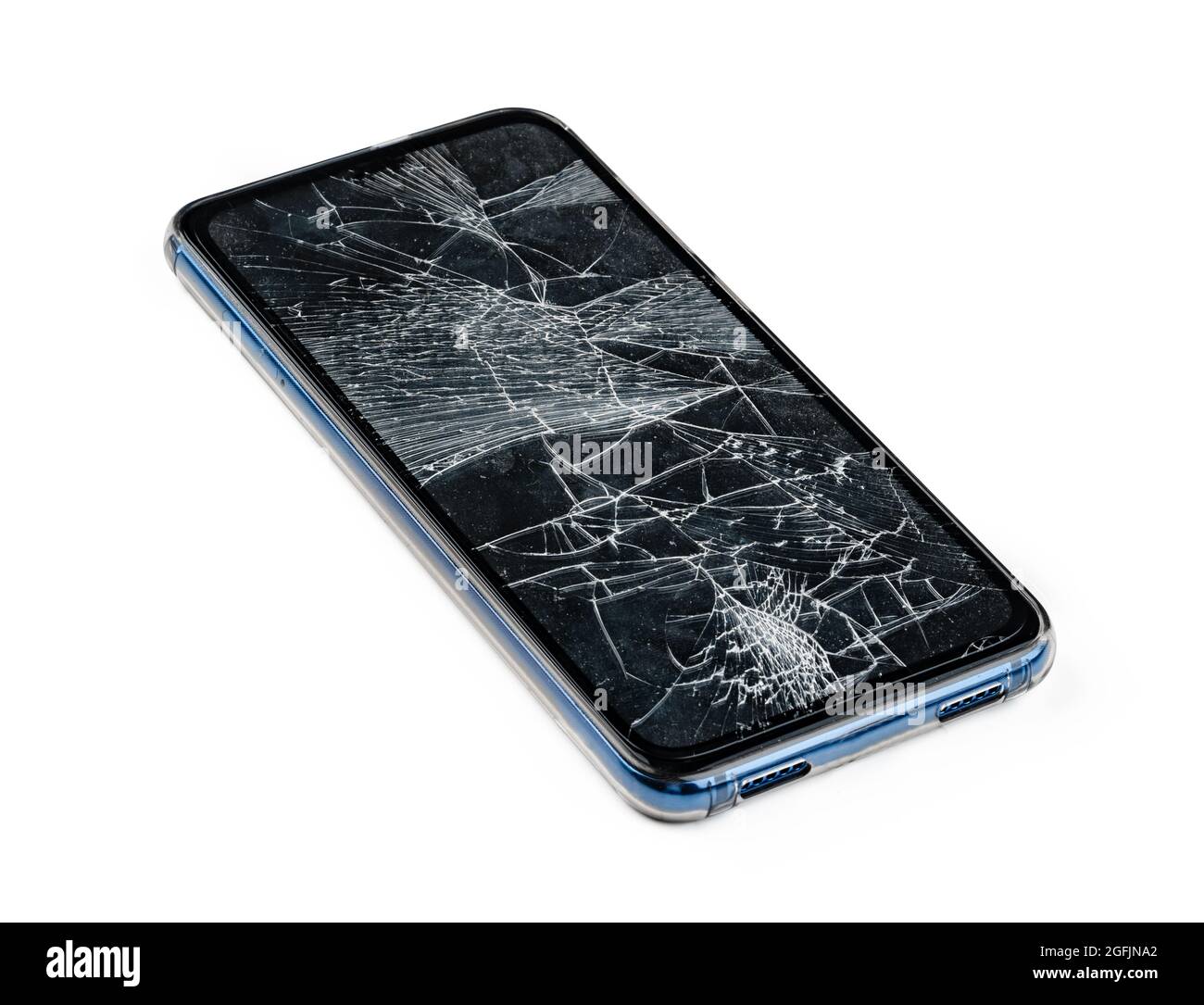 Smartphone with a damaged screen isolated on white background Stock ...