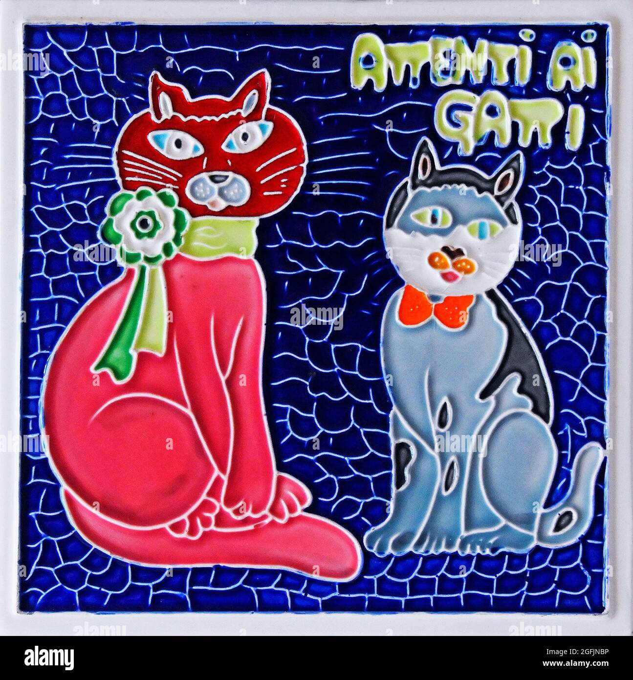 Ceramic tile. "ATTENTI AI GATTI Stock Photo - Alamy