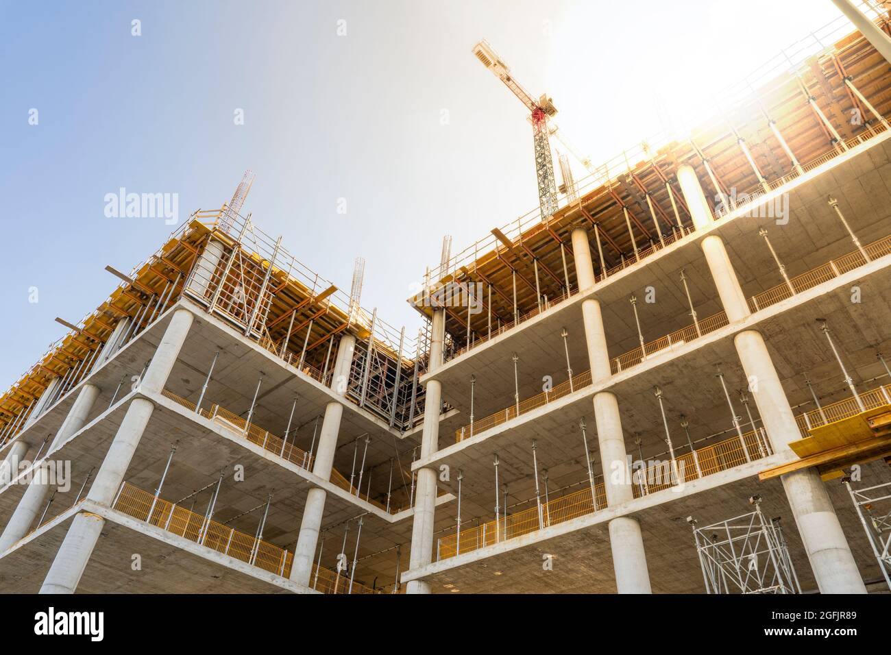 Construction site, buildings under construction with cranes Stock Photo ...