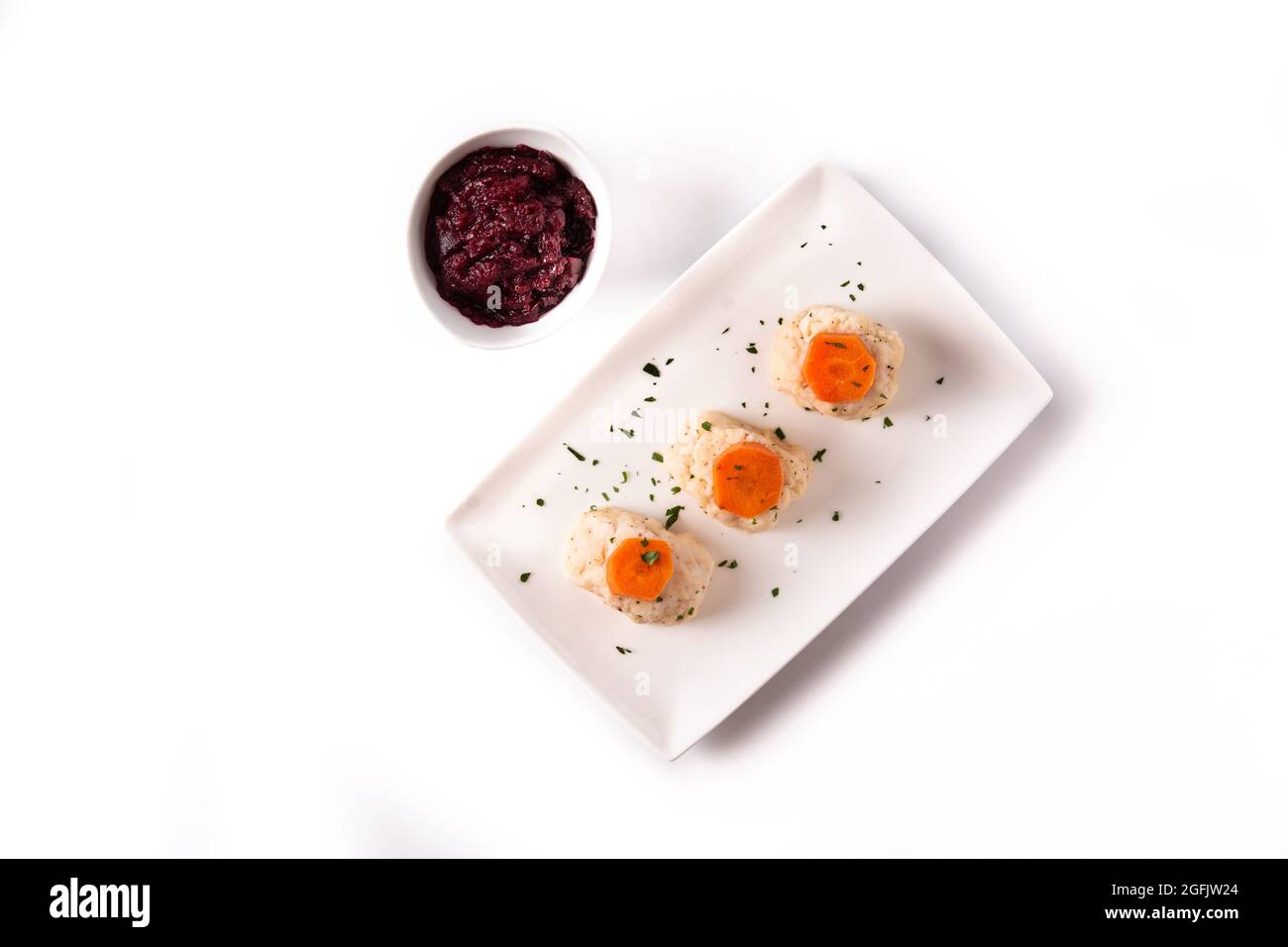Traditional Jewish gefilte fish isolated on white background Stock ...