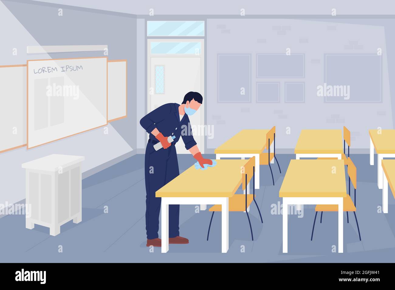 School janitor in the classroom flat color vector illustration Stock ...
