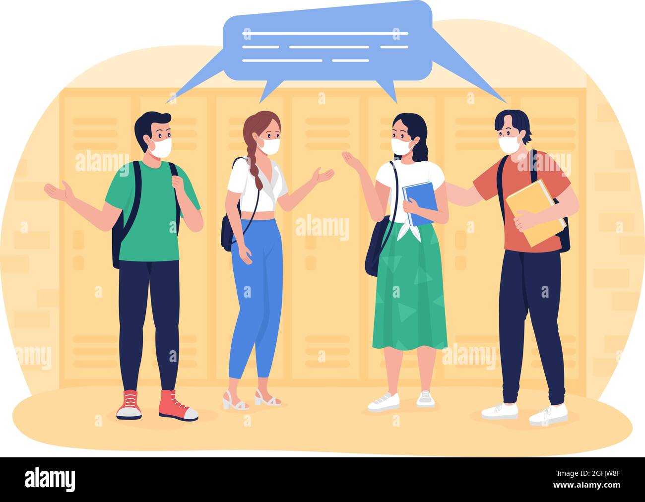 School students in the corridor 2D vector isolated illustration Stock ...