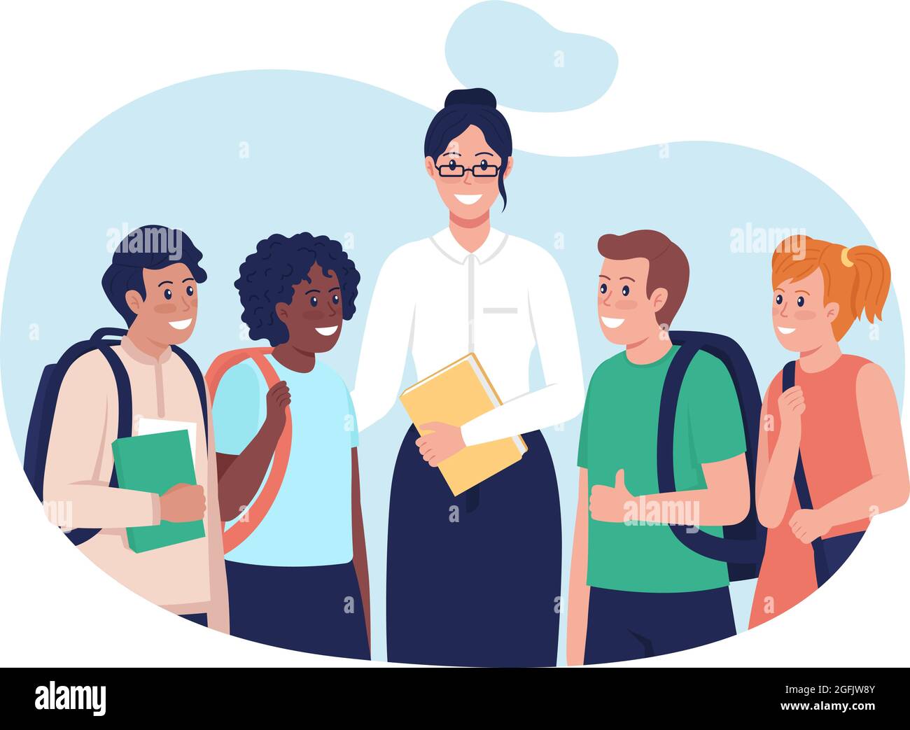 Teacher with students 2D vector isolated illustration Stock Vector ...