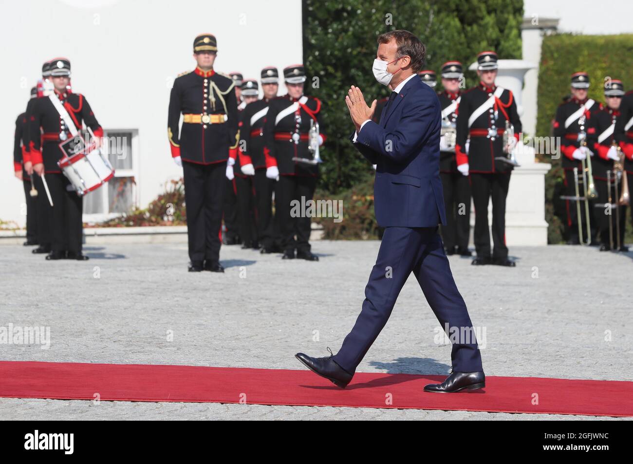 French President Emmanuel Macron arrives to meet Michael D. Higgins ...