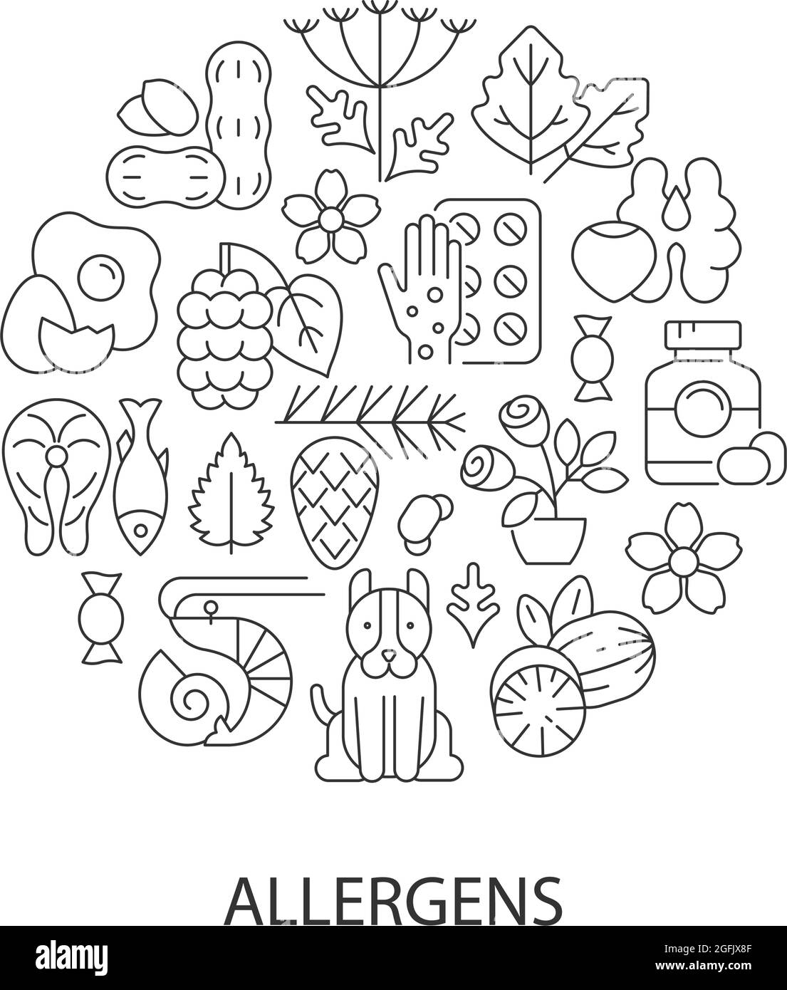 Common allergens abstract linear concept layout with headline Stock ...