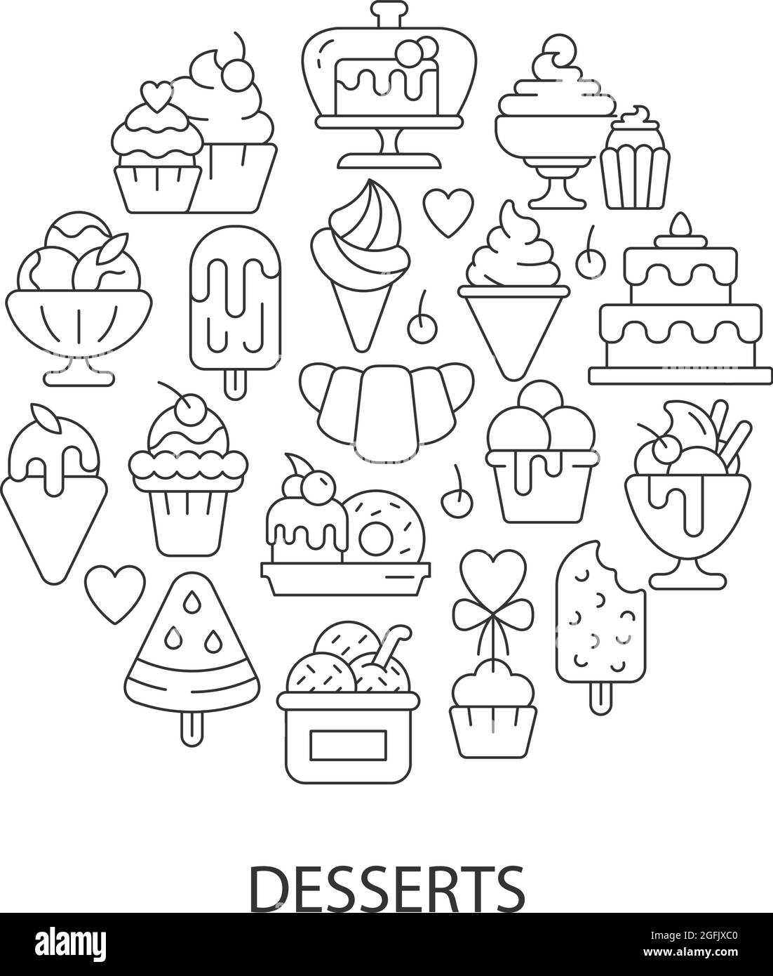 Assorted desserts abstract linear concept layout with headline Stock ...