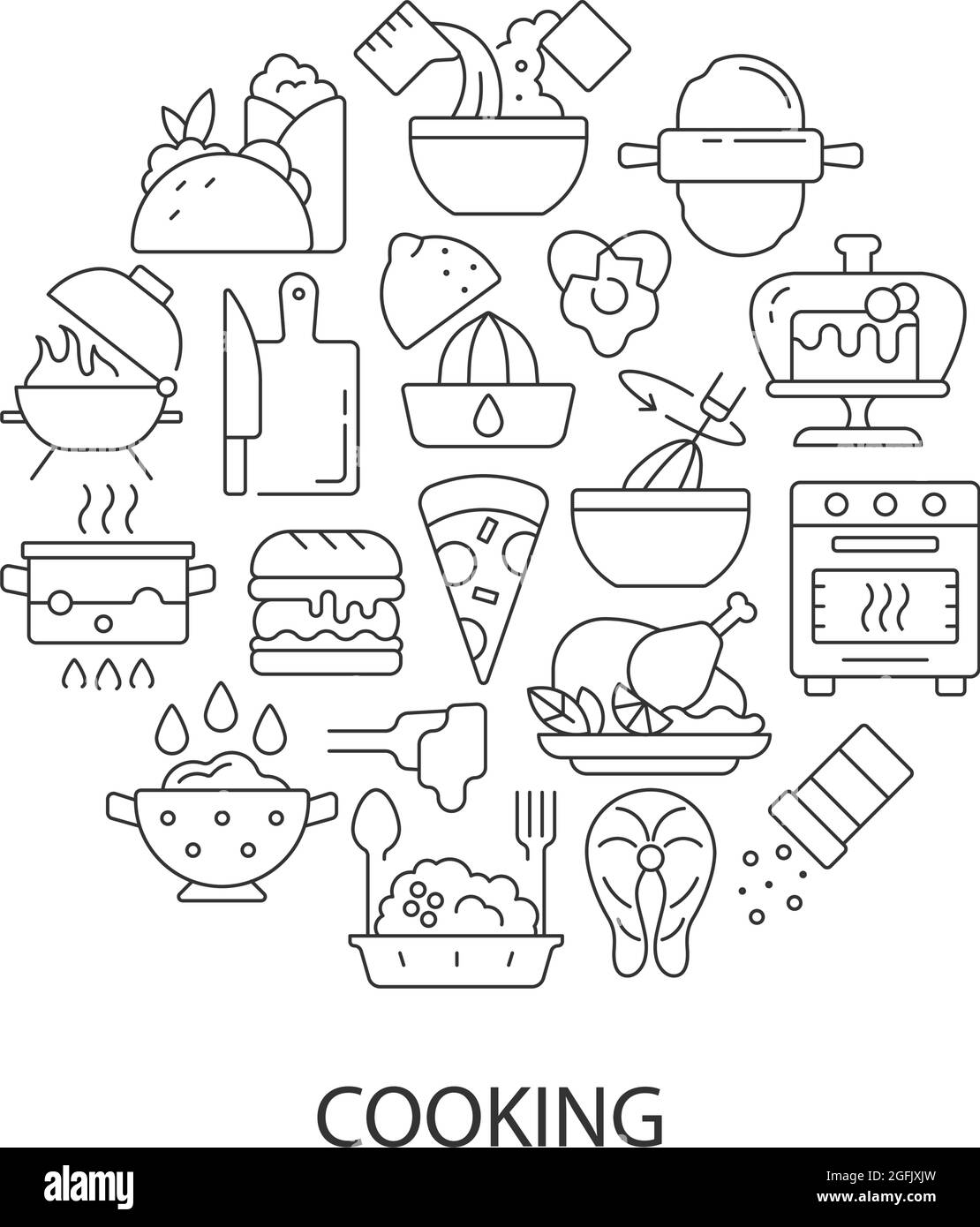 Food cooking abstract linear concept layout with headline Stock Vector ...