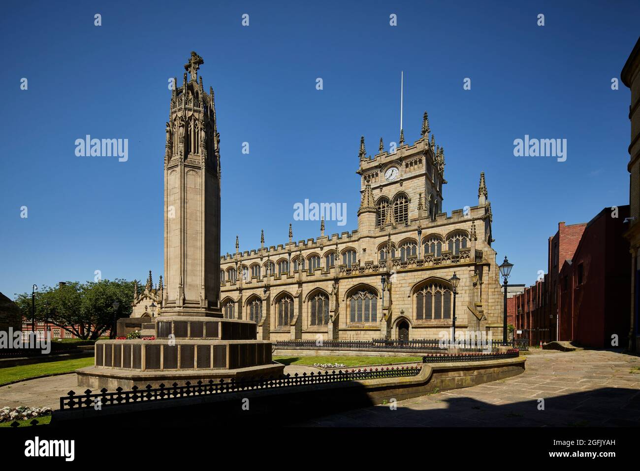 Wigan town center landmark, Lancashire, All Saints' Church Stock Photo ...
