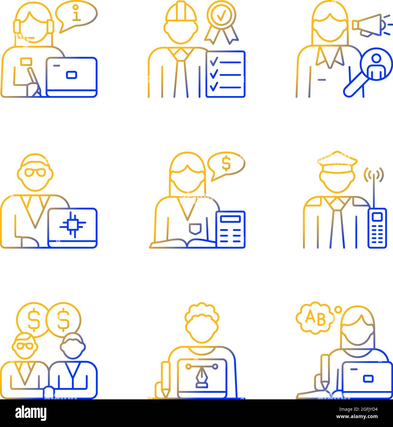 Employees team gradient linear vector icons set Stock Vector Image ...