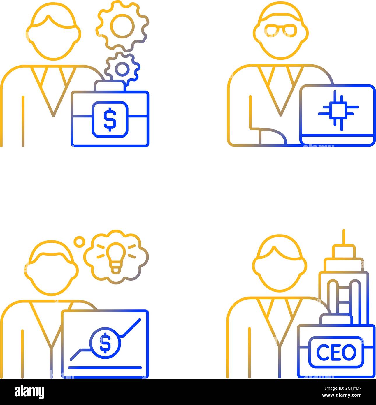 Senior executive roles gradient linear vector icons set Stock Vector ...