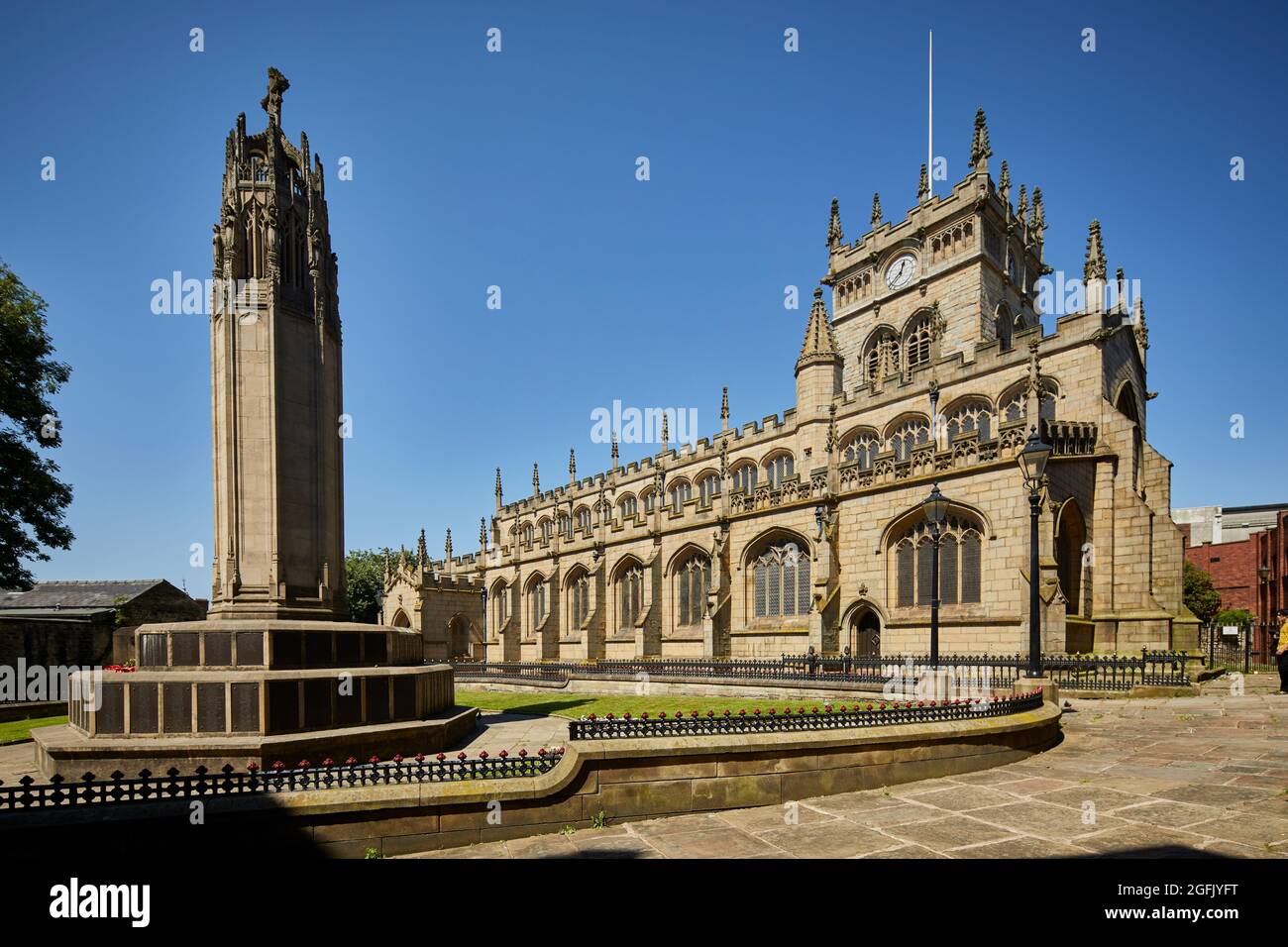 Wigan town center landmark, Lancashire, All Saints' Church Stock Photo ...