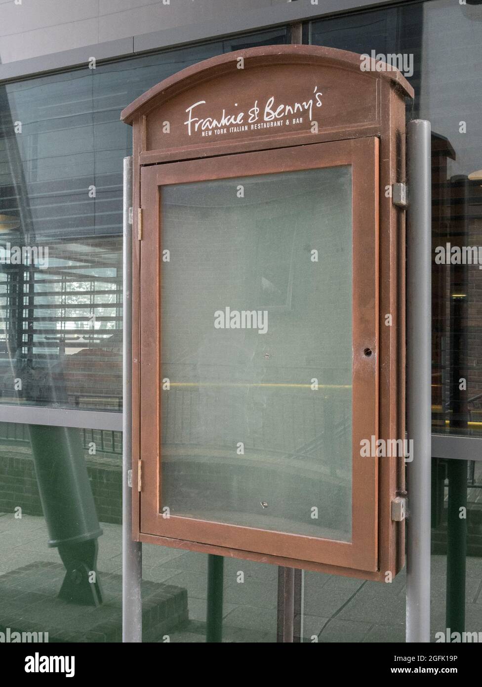 Empty Frankie & Benny's menu display board at closed branch of the ...