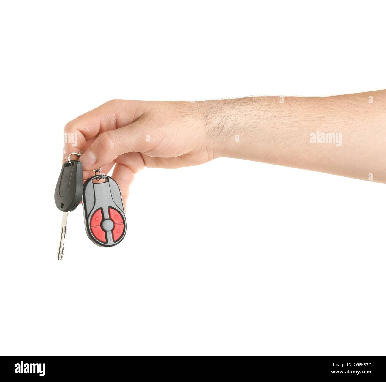 Male hand with car key isolated on white Stock Photo - Alamy