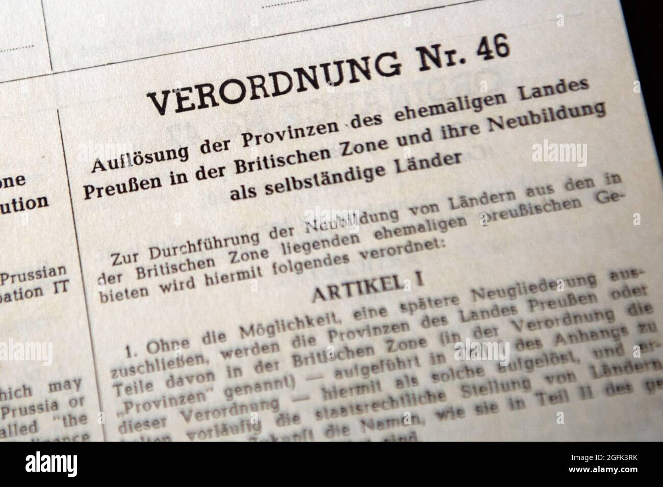 Duesseldorf, Germany. 26th Aug, 2021. The British Ordinance No. 46 on ...