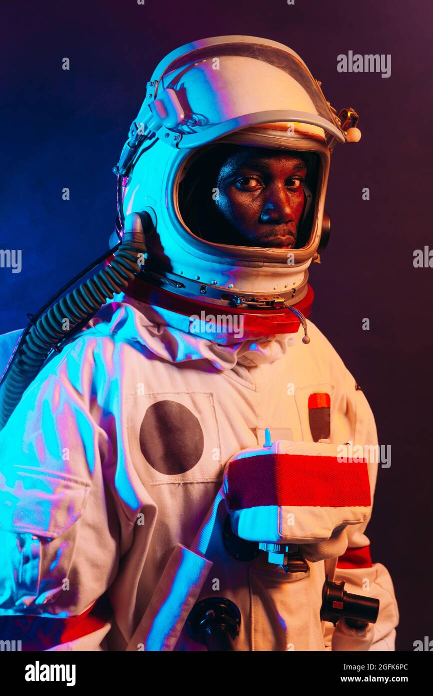 Cinematic image of an astronaut. Colorful portrait of a man with ...