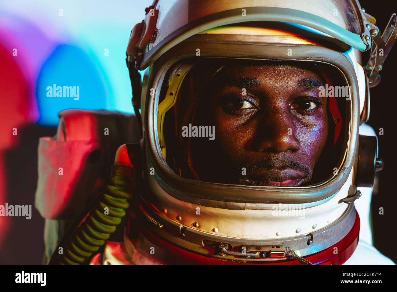 Cinematic image of an astronaut. Colorful portrait of a man with ...