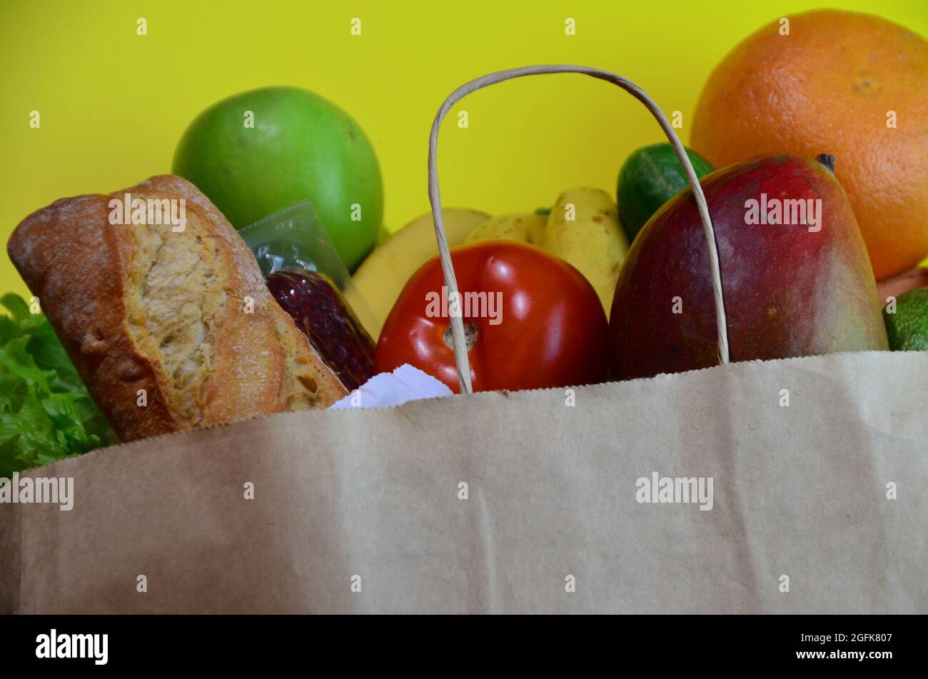 Healthy food in package of different fruits and vegetables, top view ...