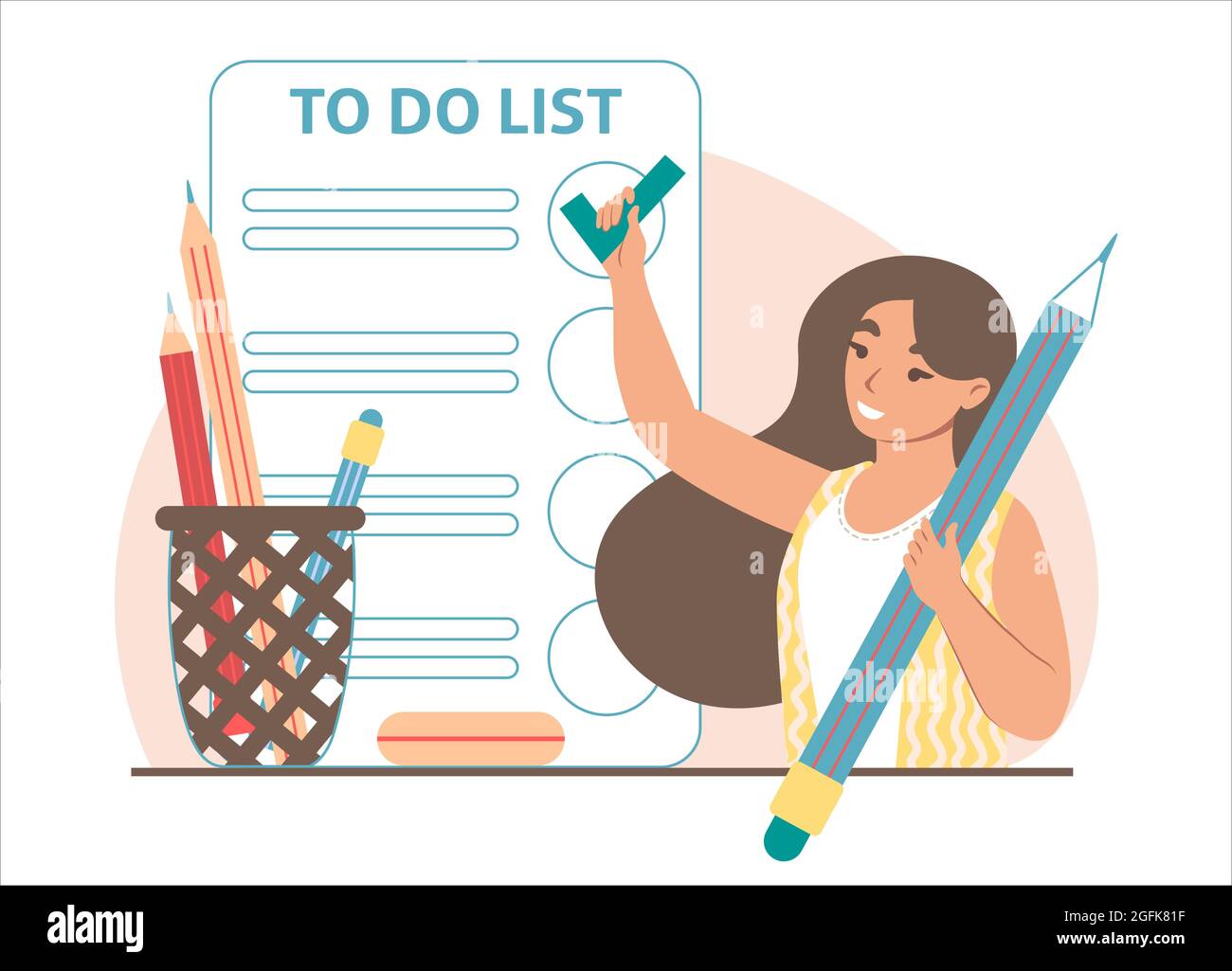 Woman adding check mark in to do list on smartphone screen, vector ...