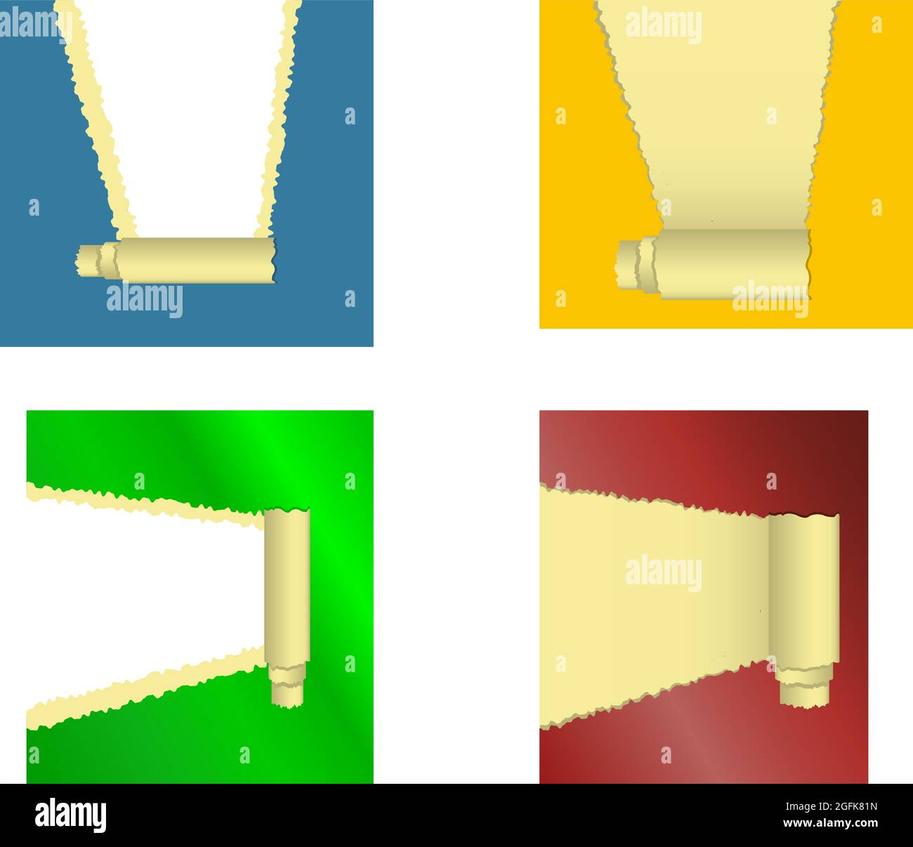 Set of realistic paper banners with rolled scrolls and transparent ...