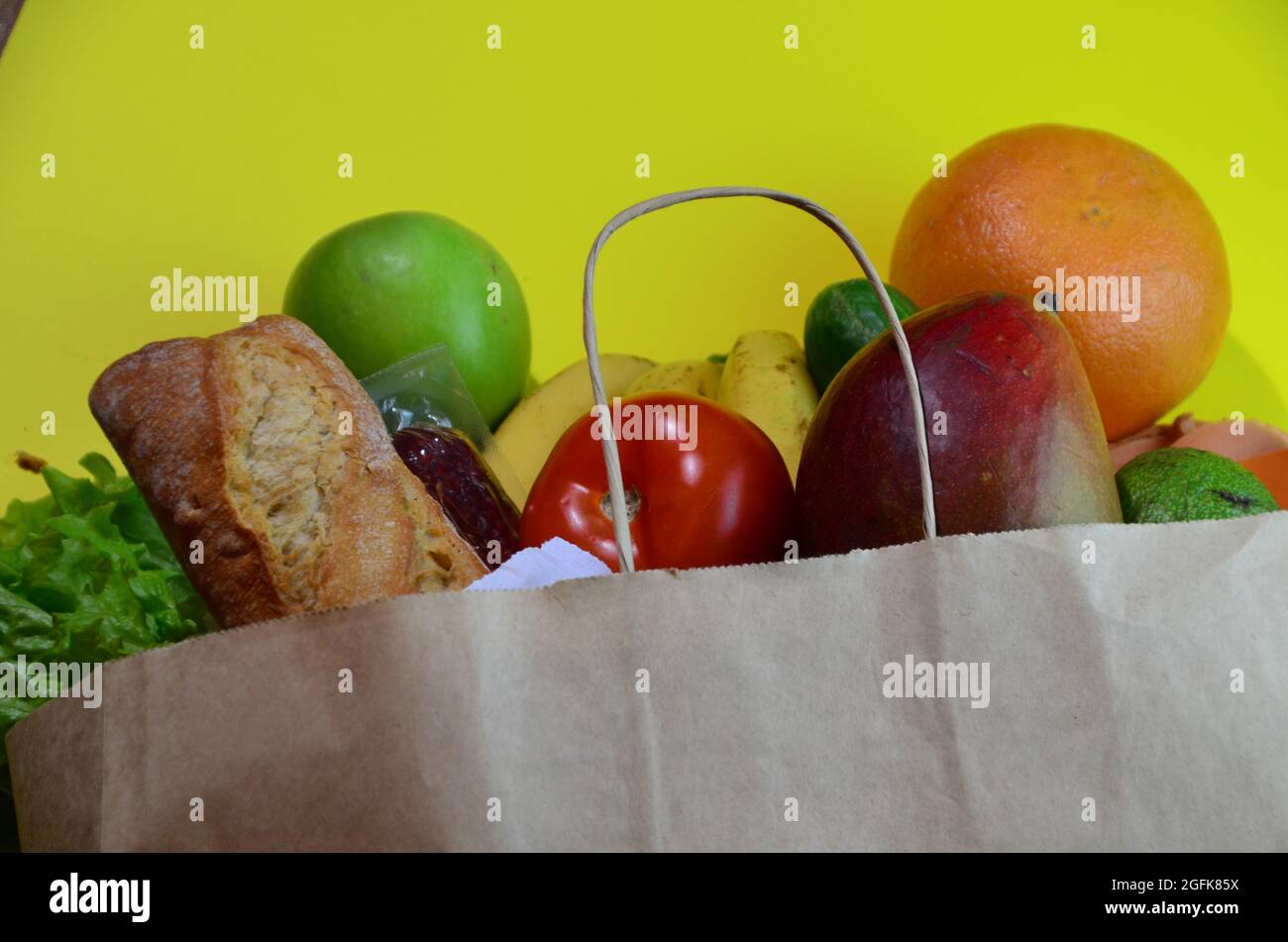 Healthy food in package of different fruits and vegetables, top view ...
