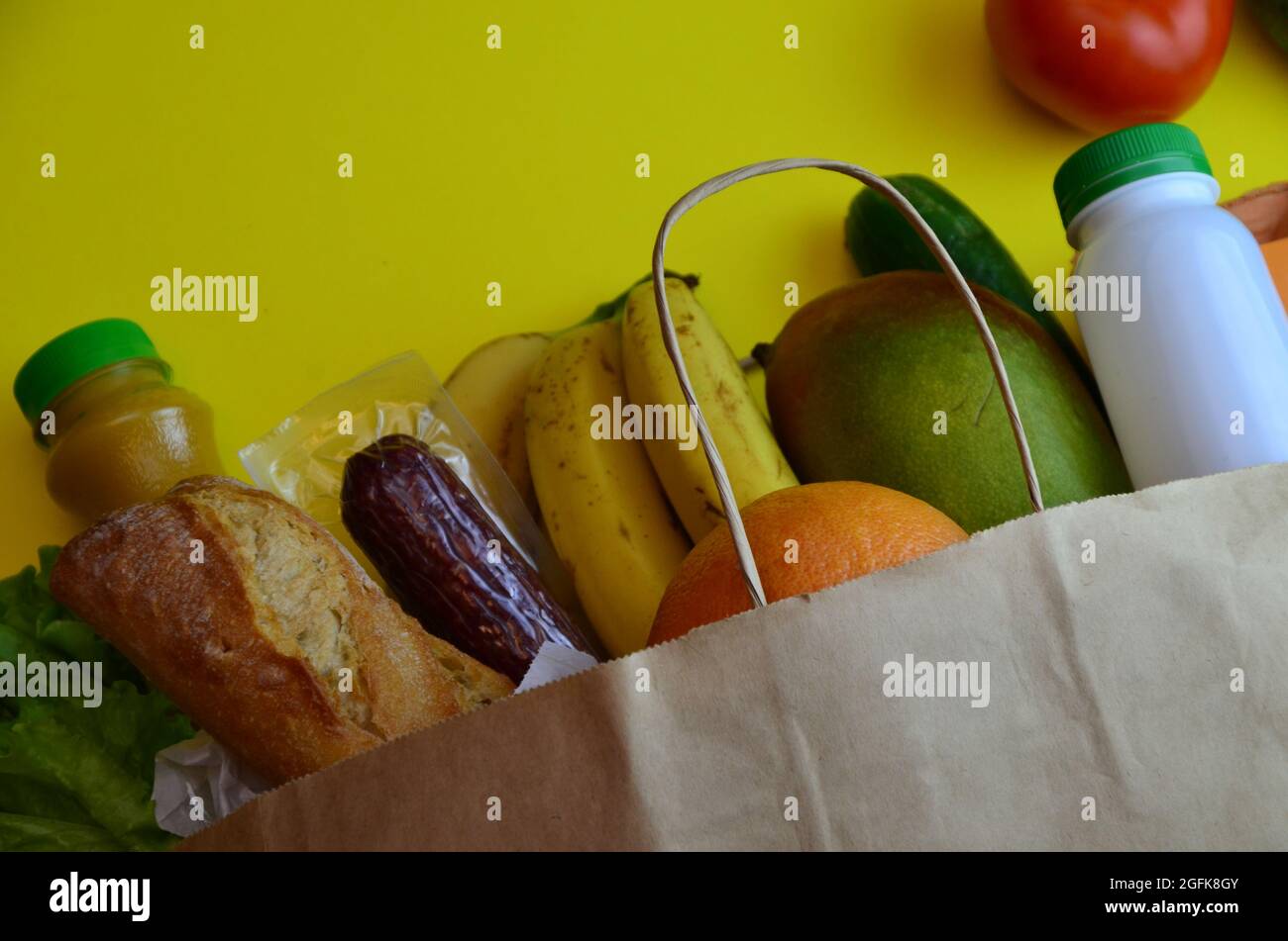 Healthy food in package of different fruits and vegetables, top view ...
