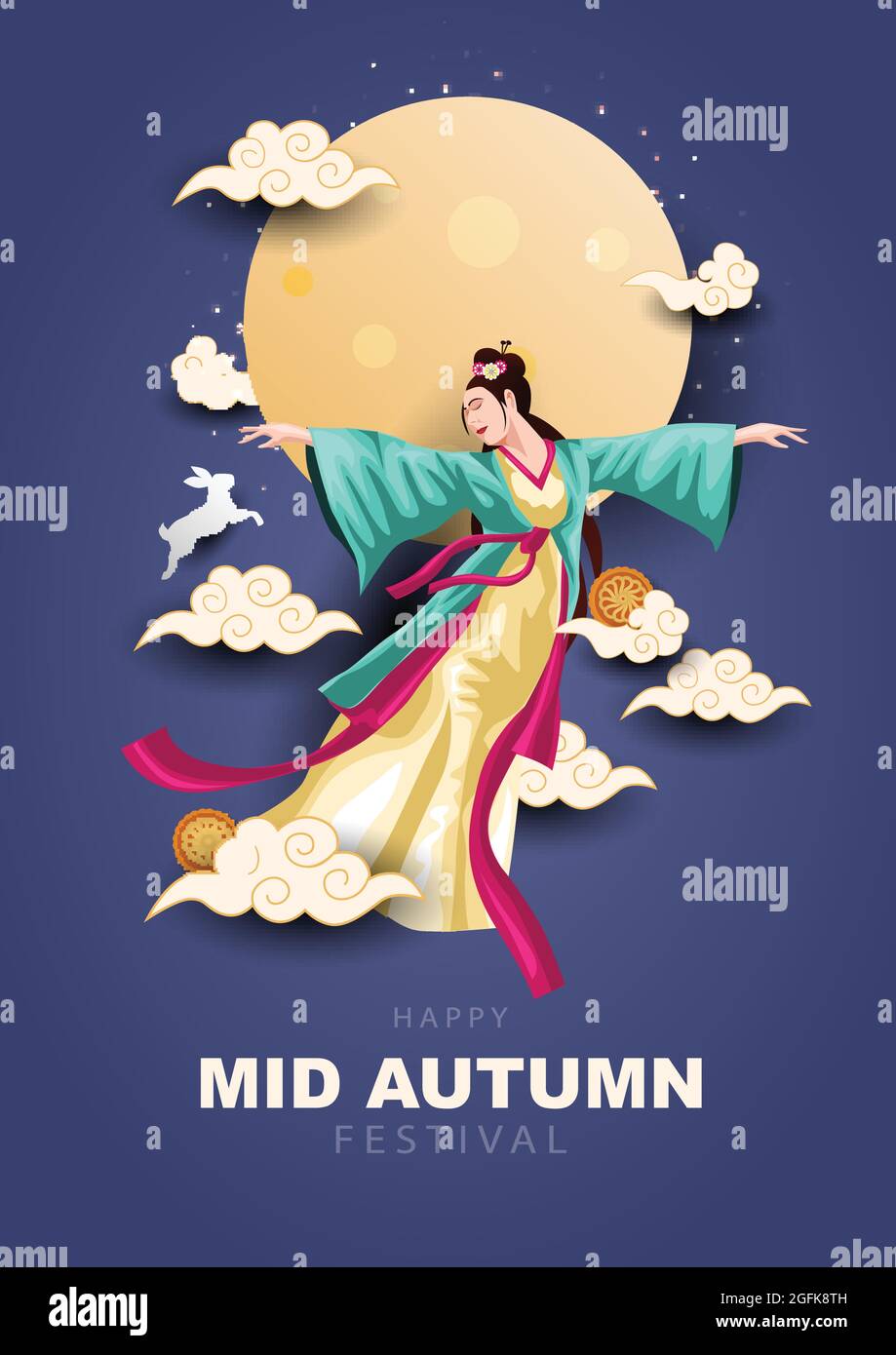 happy Mid Autumn Festival Greeting illustration in traditional Chinese ...