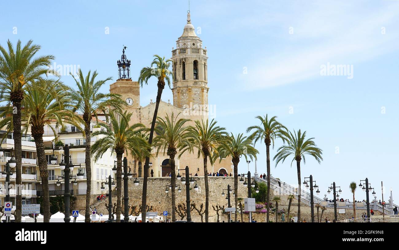 Panoramic of Sitges beach, Barcelona, Catalunya, Spain, Europe Stock ...